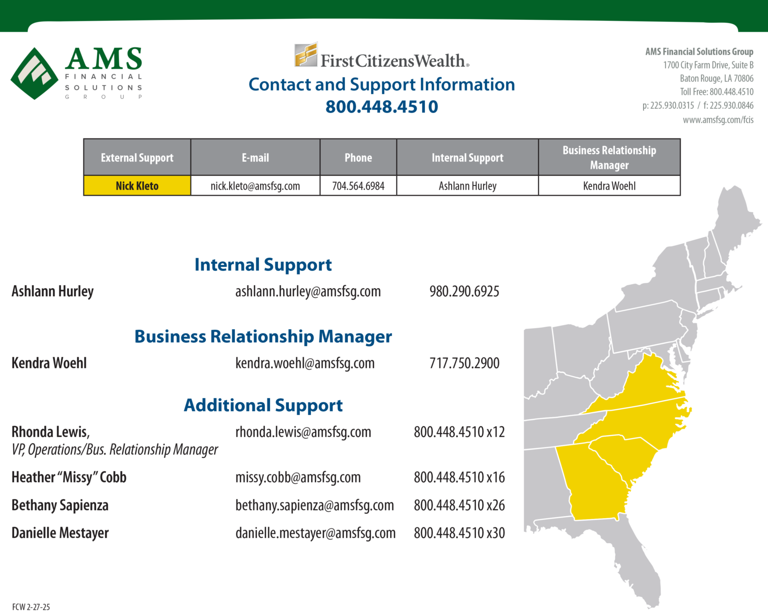 Wholesaler Map - First Citizens Wealth - AMS Financial Solutions Group